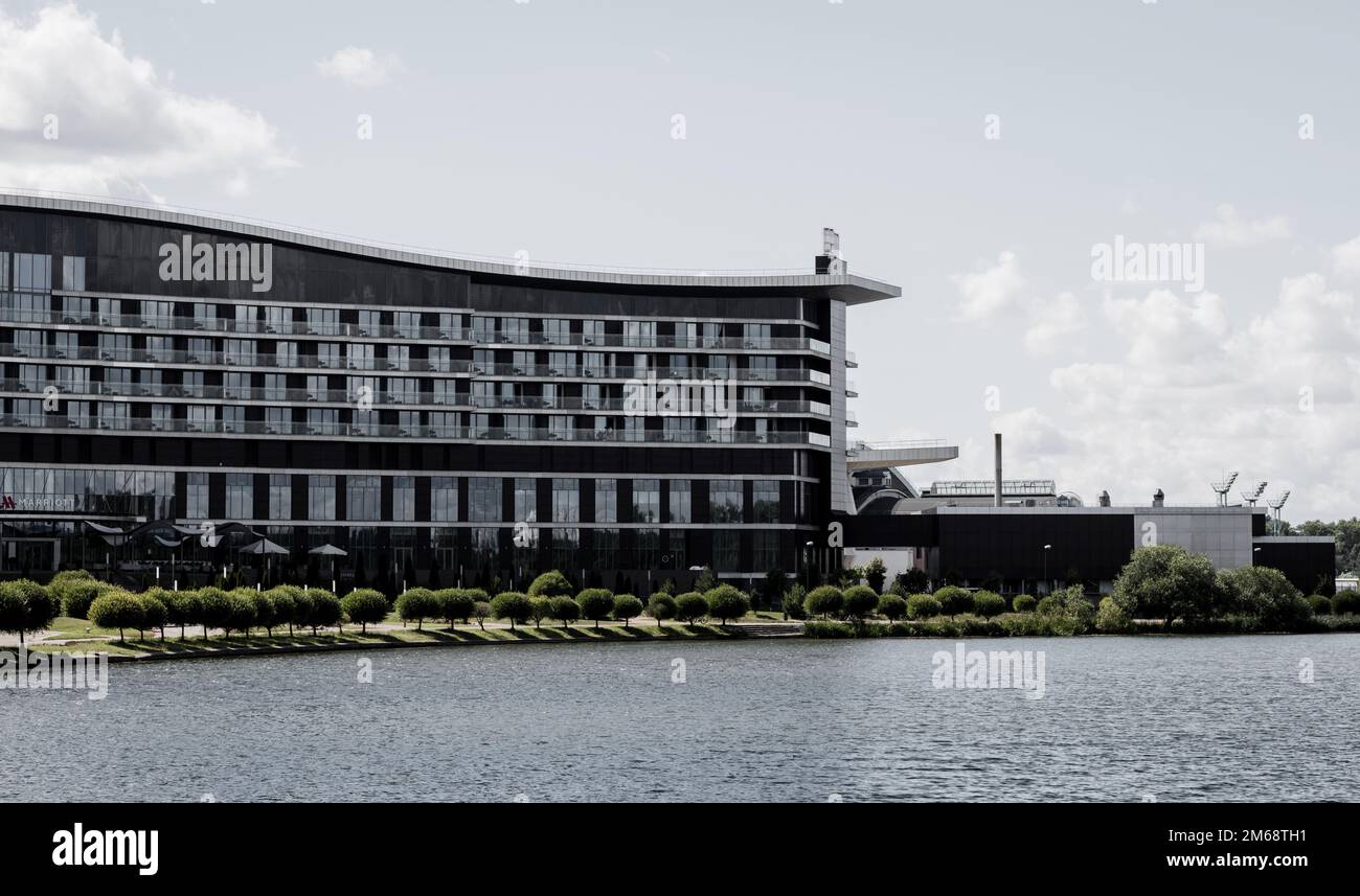 Minsk, Belarus, December 2022 - Exterior view Luxury Marriott Hotel ...