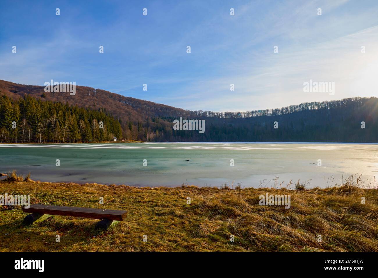 Beautiful landscape with St. Ana Lake in Romania, volcanic lake in ...