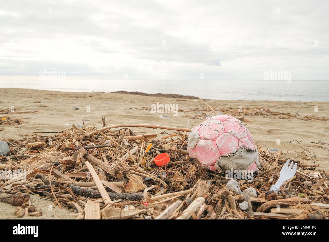Plastic debris waste pollution trashed on sea coast ecosystem ...