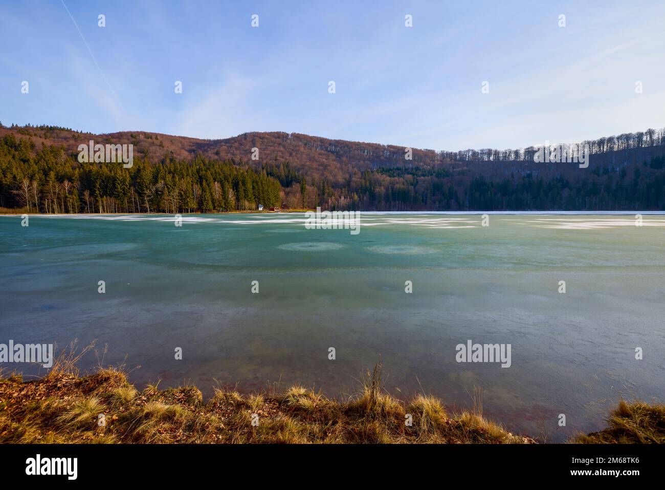 Beautiful landscape with St. Ana Lake in Romania, volcanic lake in ...