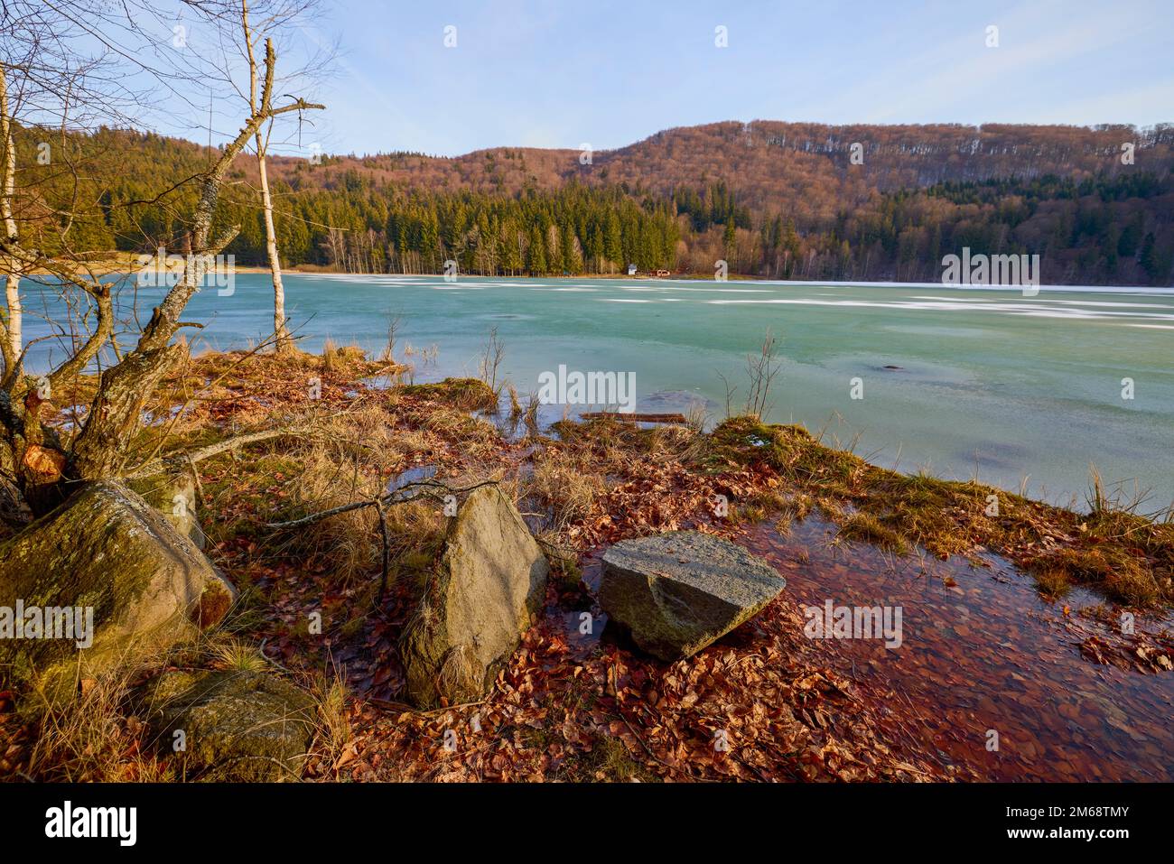 Beautiful landscape with St. Ana Lake in Romania, volcanic lake in ...