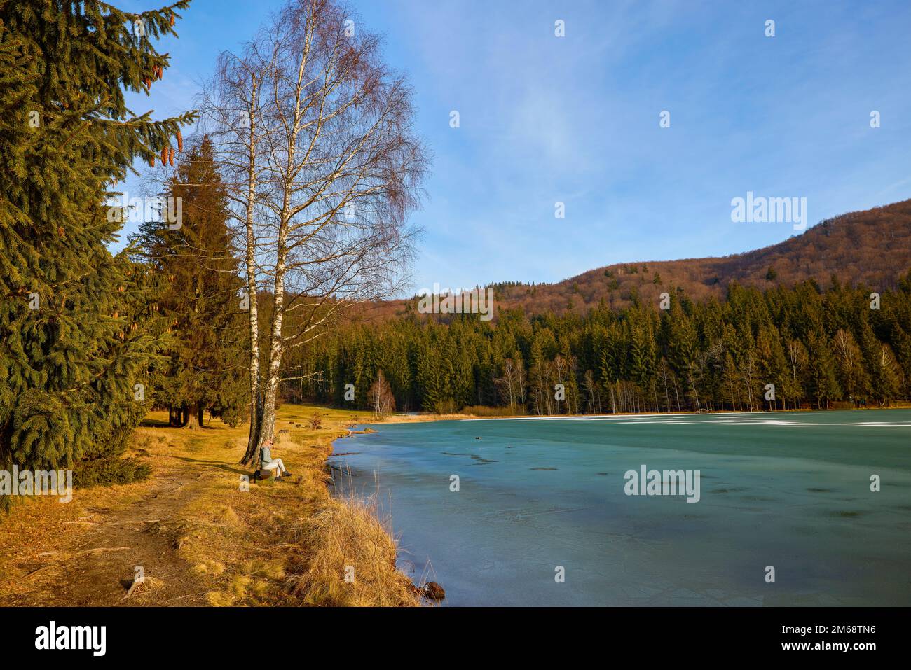Beautiful landscape with St. Ana Lake in Romania, volcanic lake in ...
