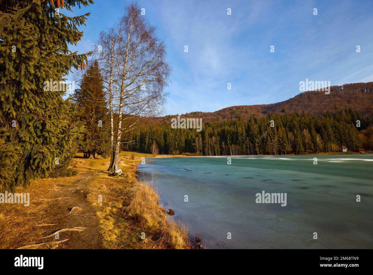 Beautiful landscape with St. Ana Lake in Romania, volcanic lake in ...