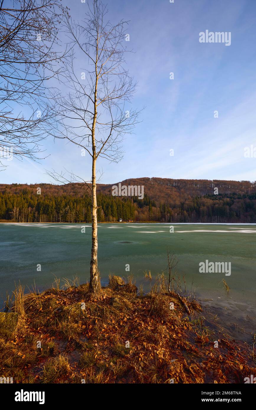 Beautiful landscape with St. Ana Lake in Romania, volcanic lake in ...