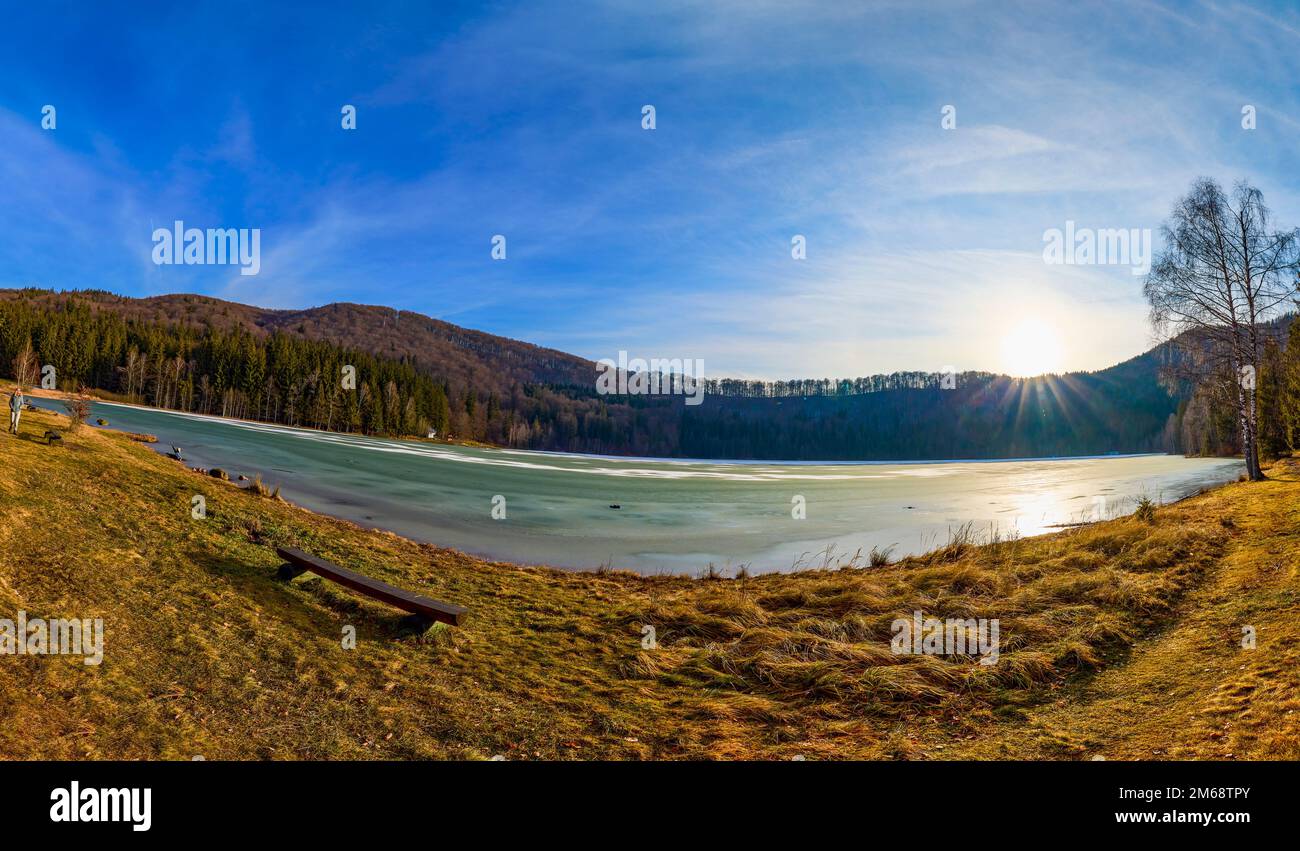 Beautiful landscape with St. Ana Lake in Romania, volcanic lake in ...
