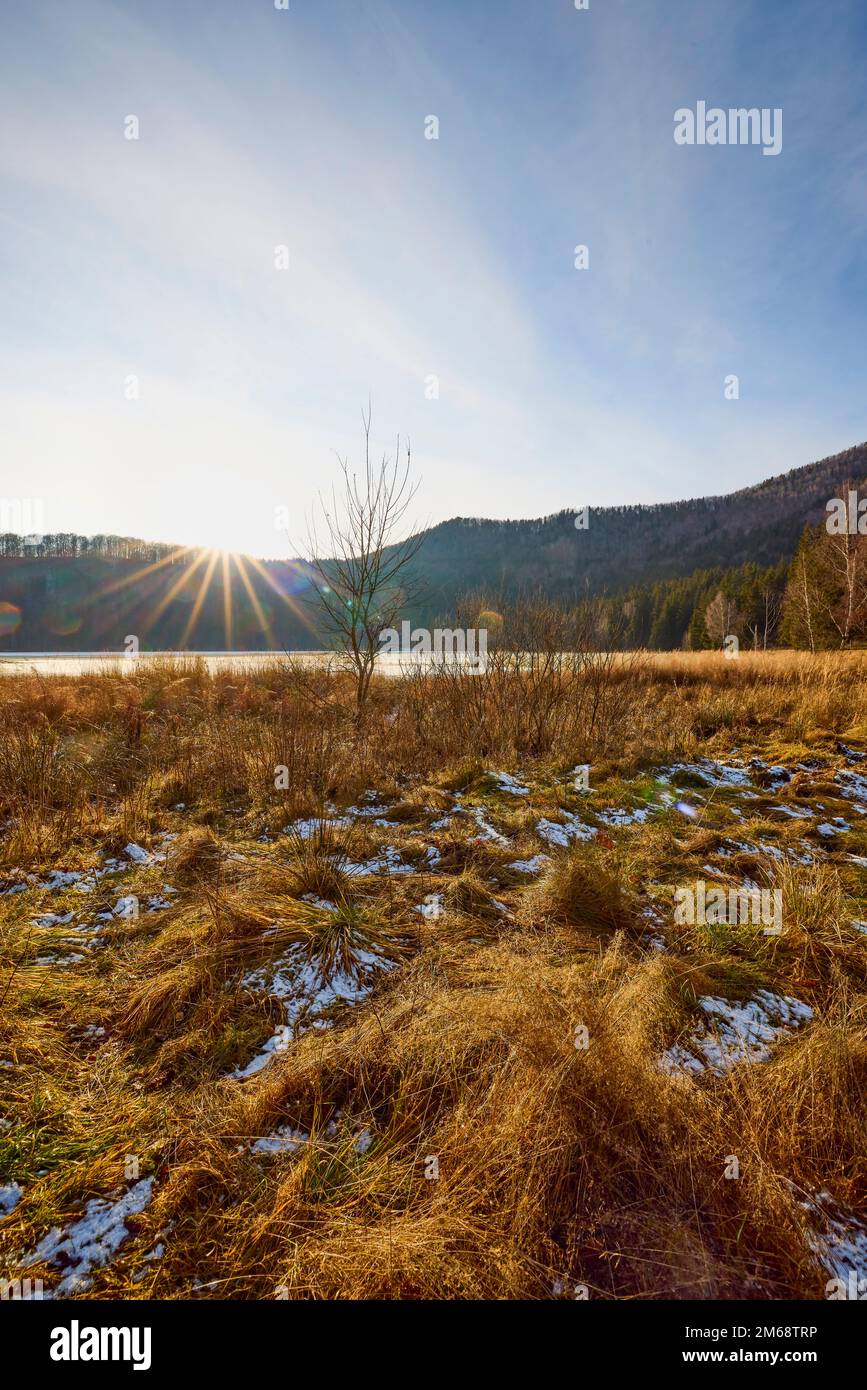 Beautiful landscape with St. Ana Lake in Romania, volcanic lake in ...