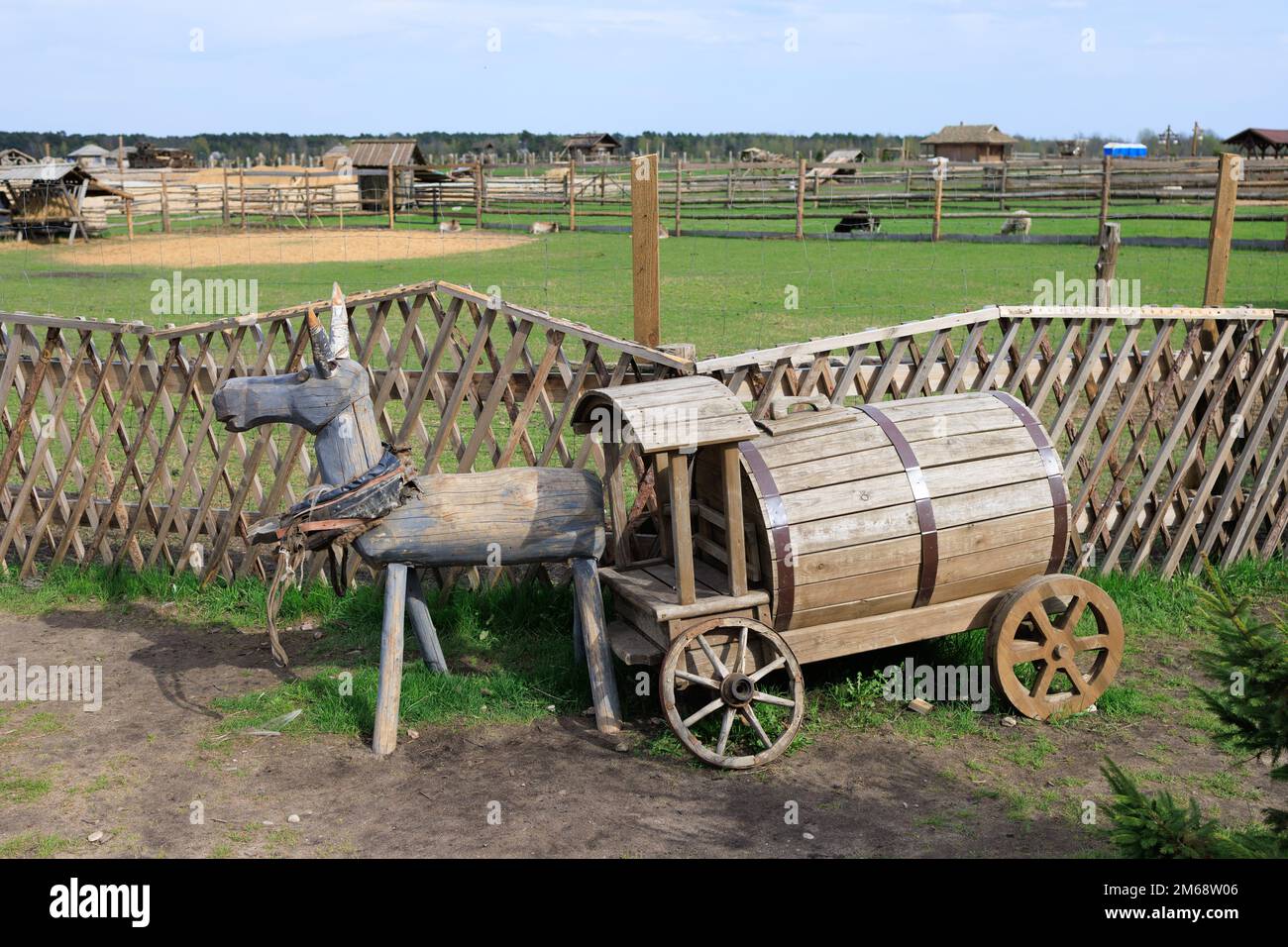 Retro wooden items, rural style houses and utensils Stock Photo - Alamy
