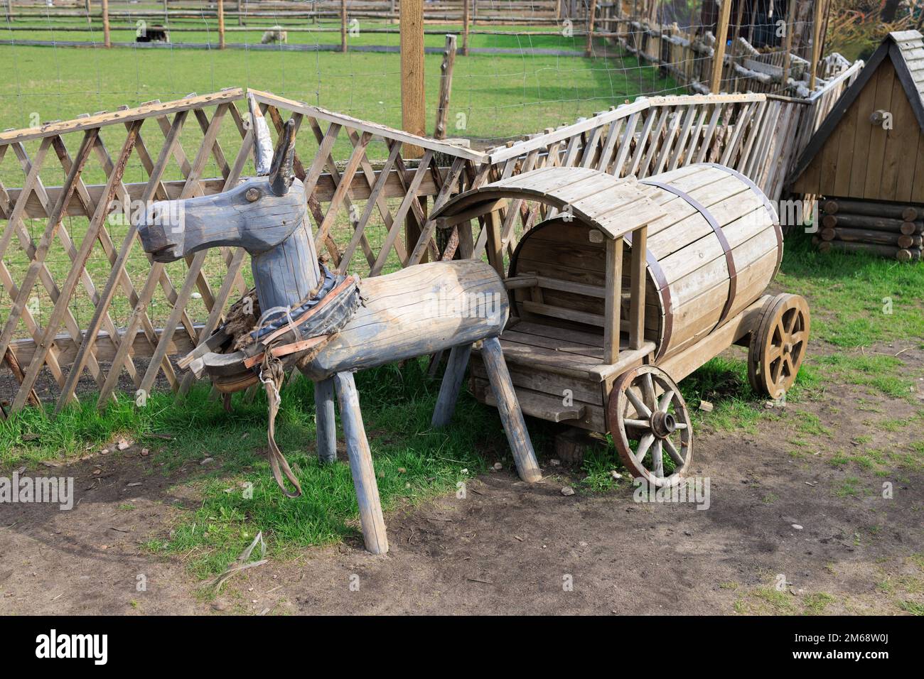 Retro wooden items, rural style houses and utensils Stock Photo - Alamy