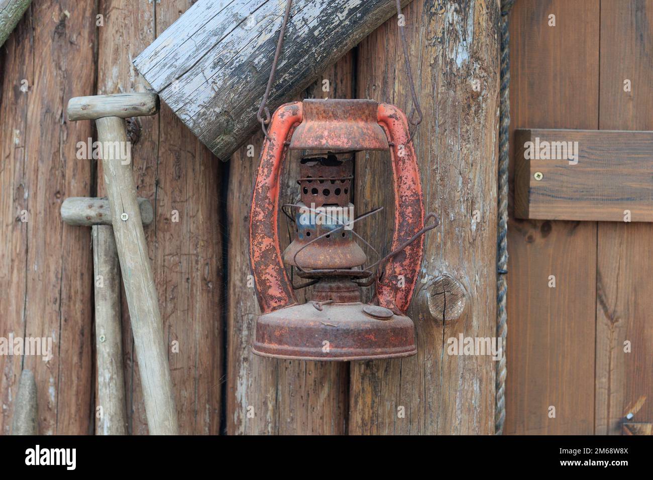 Retro wooden items, rural style houses and utensils Stock Photo - Alamy