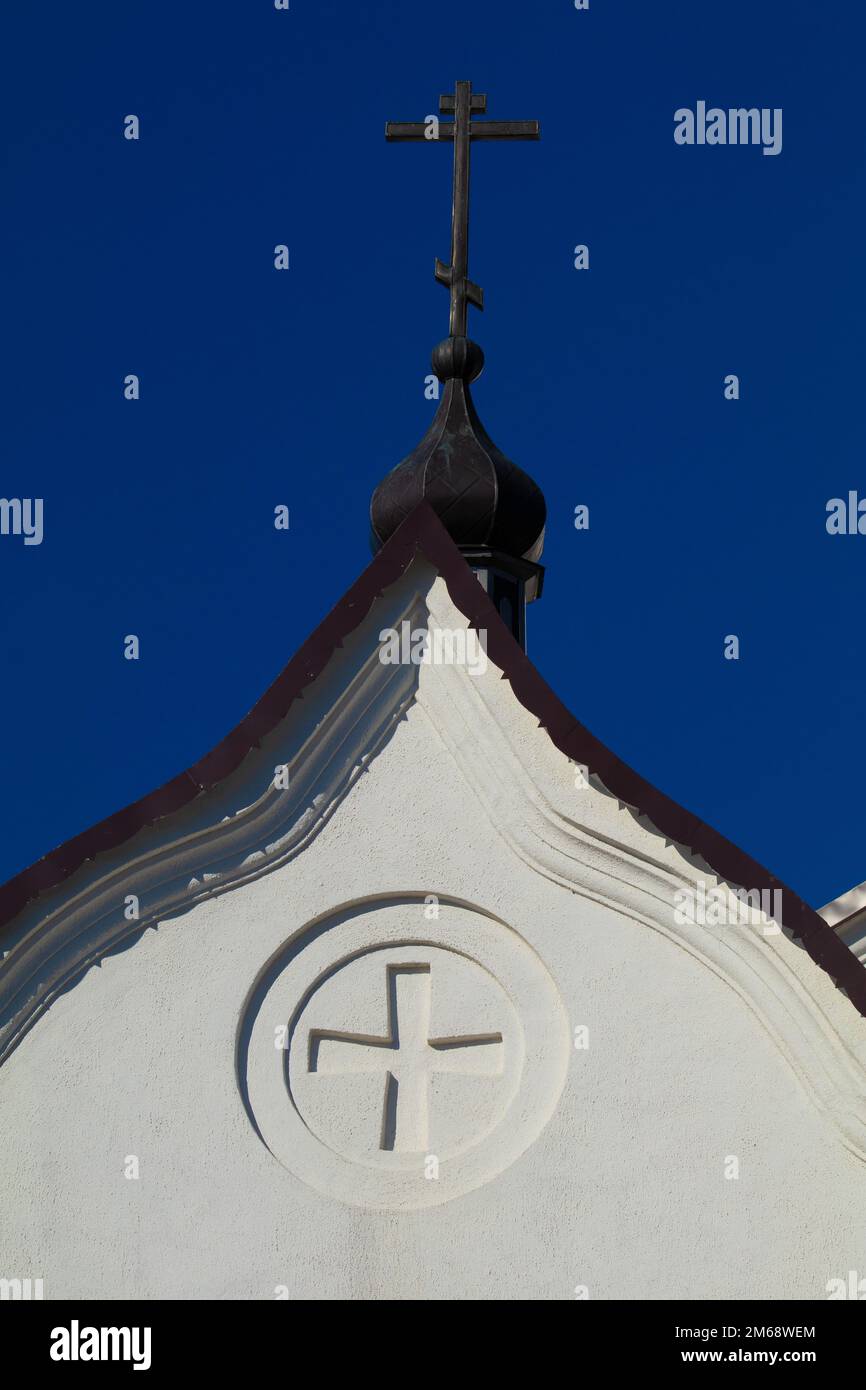 Small Orthodox church with golden domes Stock Photo - Alamy