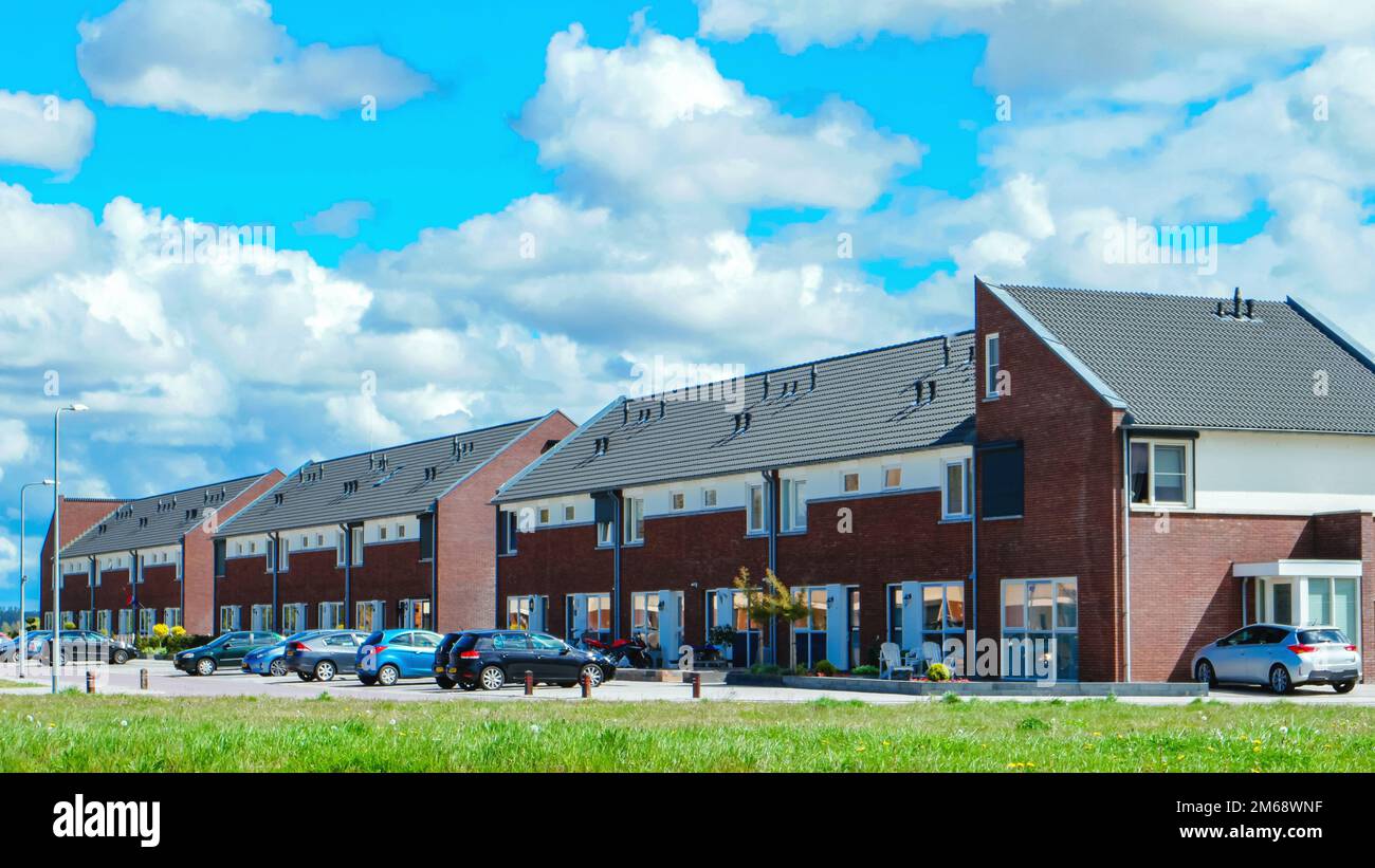 Dutch Suburban area with modern family houses, newly build modern ...