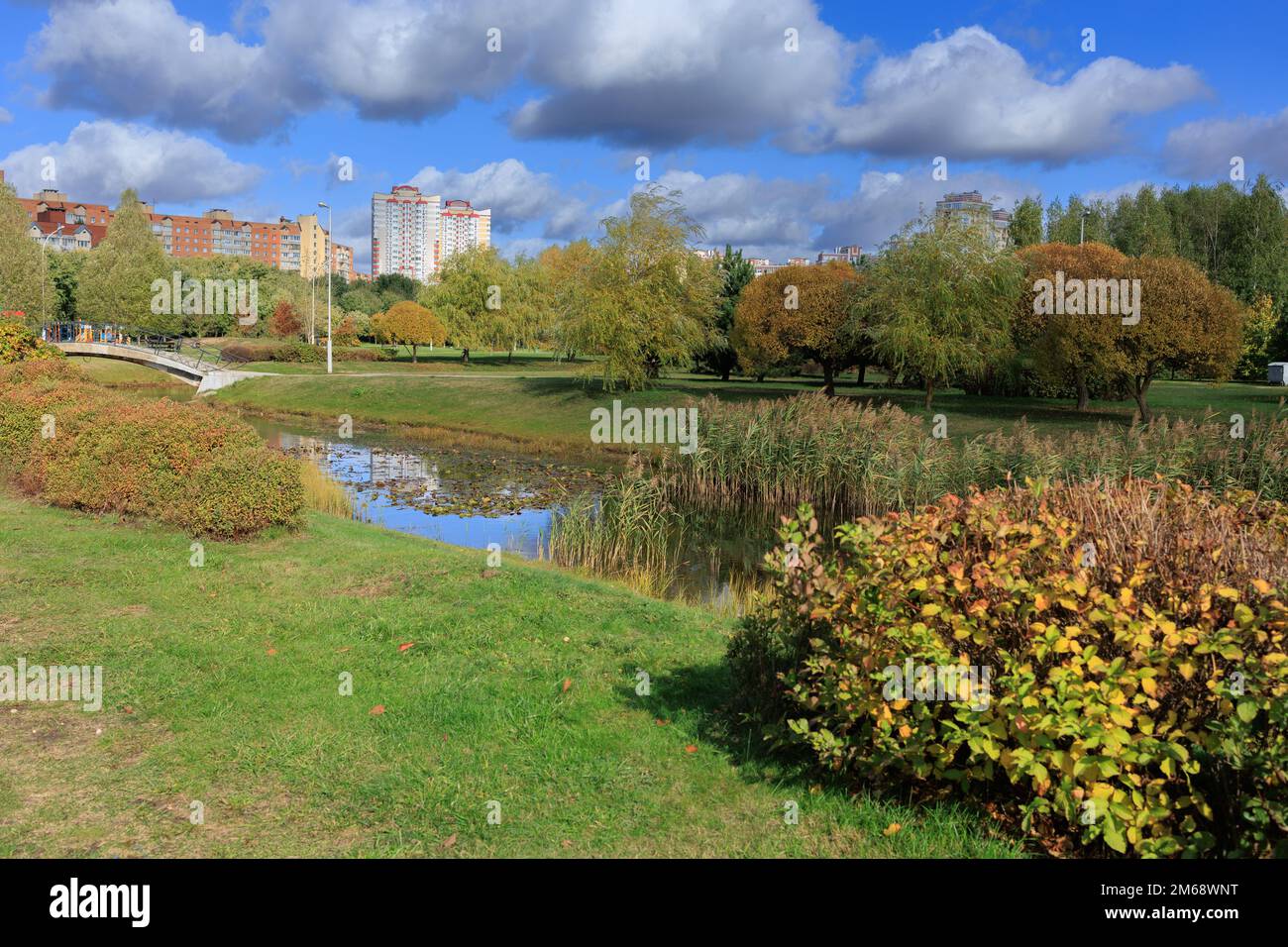 Buildings and houses standing on the shore of a lake, river or sea ...