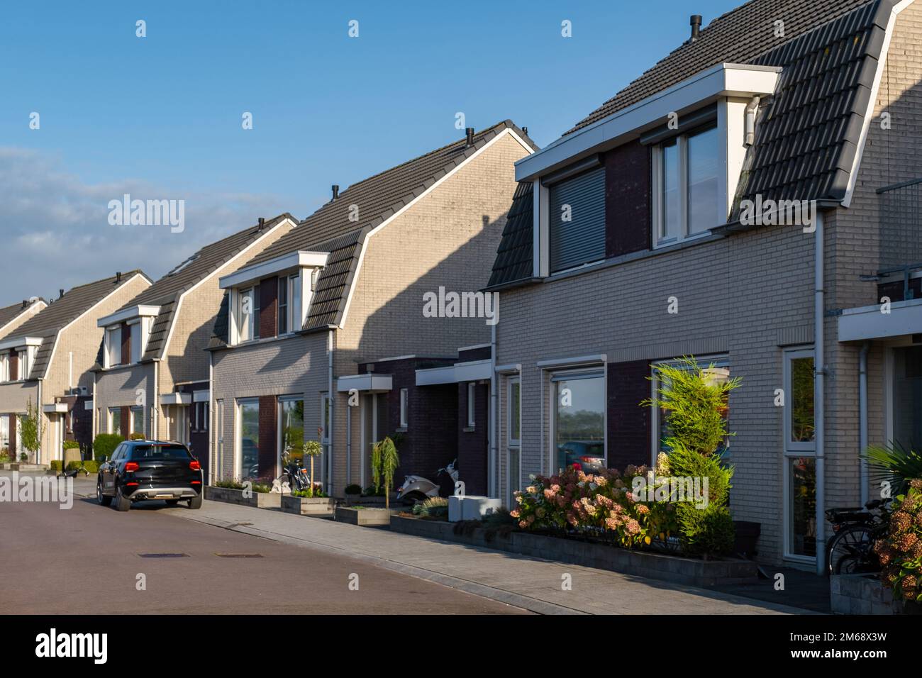 Dutch Suburban area with modern family houses, newly build modern ...