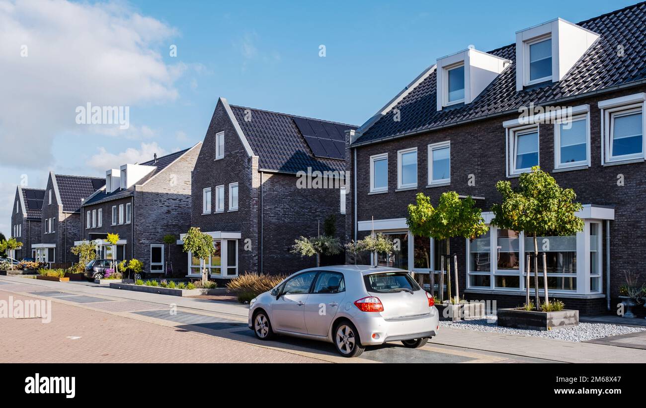Suburban area with modern family houses, newly build modern family ...