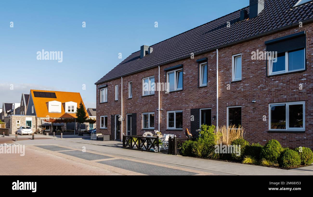 Suburban area with modern family houses, newly build modern family ...