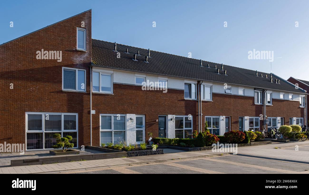 Dutch Suburban area with modern family houses, newly build modern ...