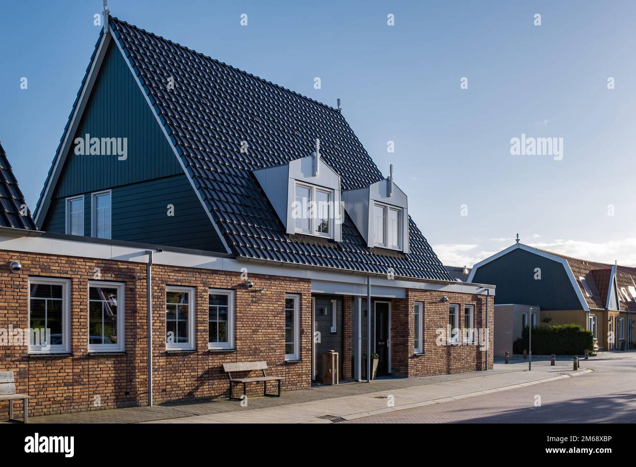 Dutch Suburban area with modern family houses, newly build modern ...