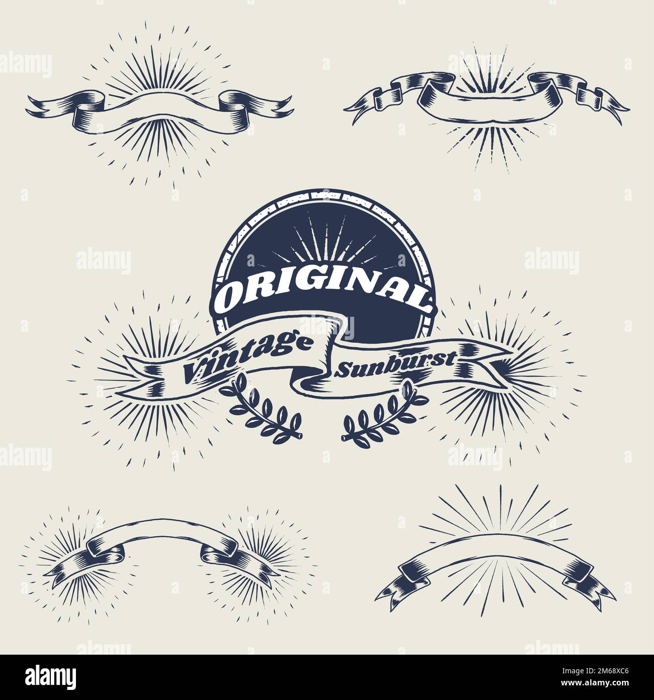 Old school vintage sunburst ribbon banner vectors collection Stock ...