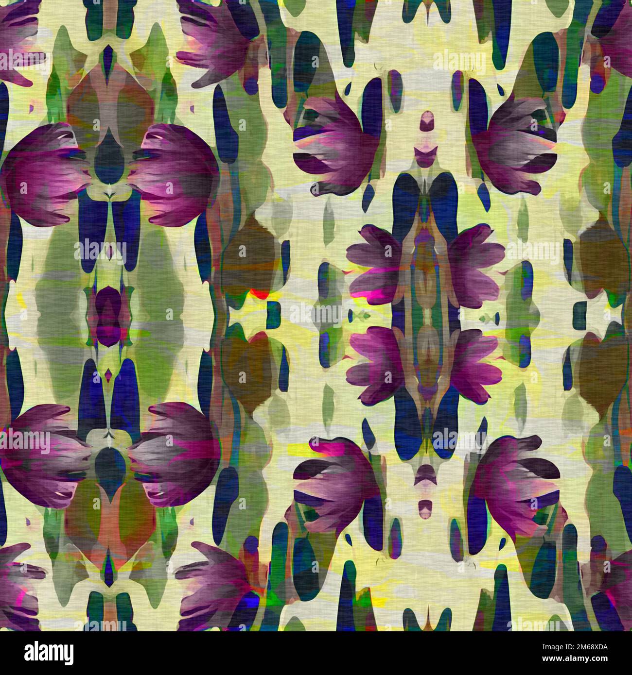 Retro kaleidoscope floral seamless pattern. Vintage geo gender neutral ...