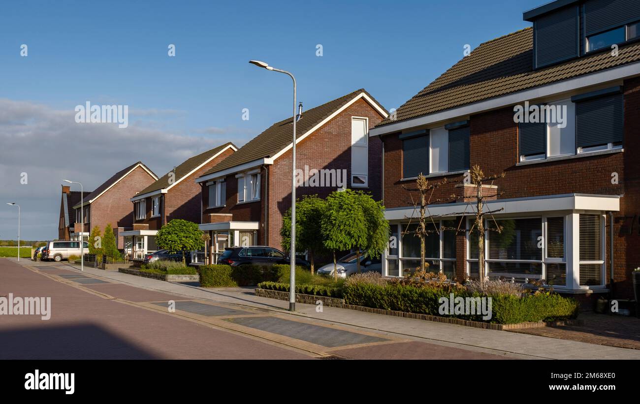 Dutch Suburban area with modern family houses, newly build modern ...