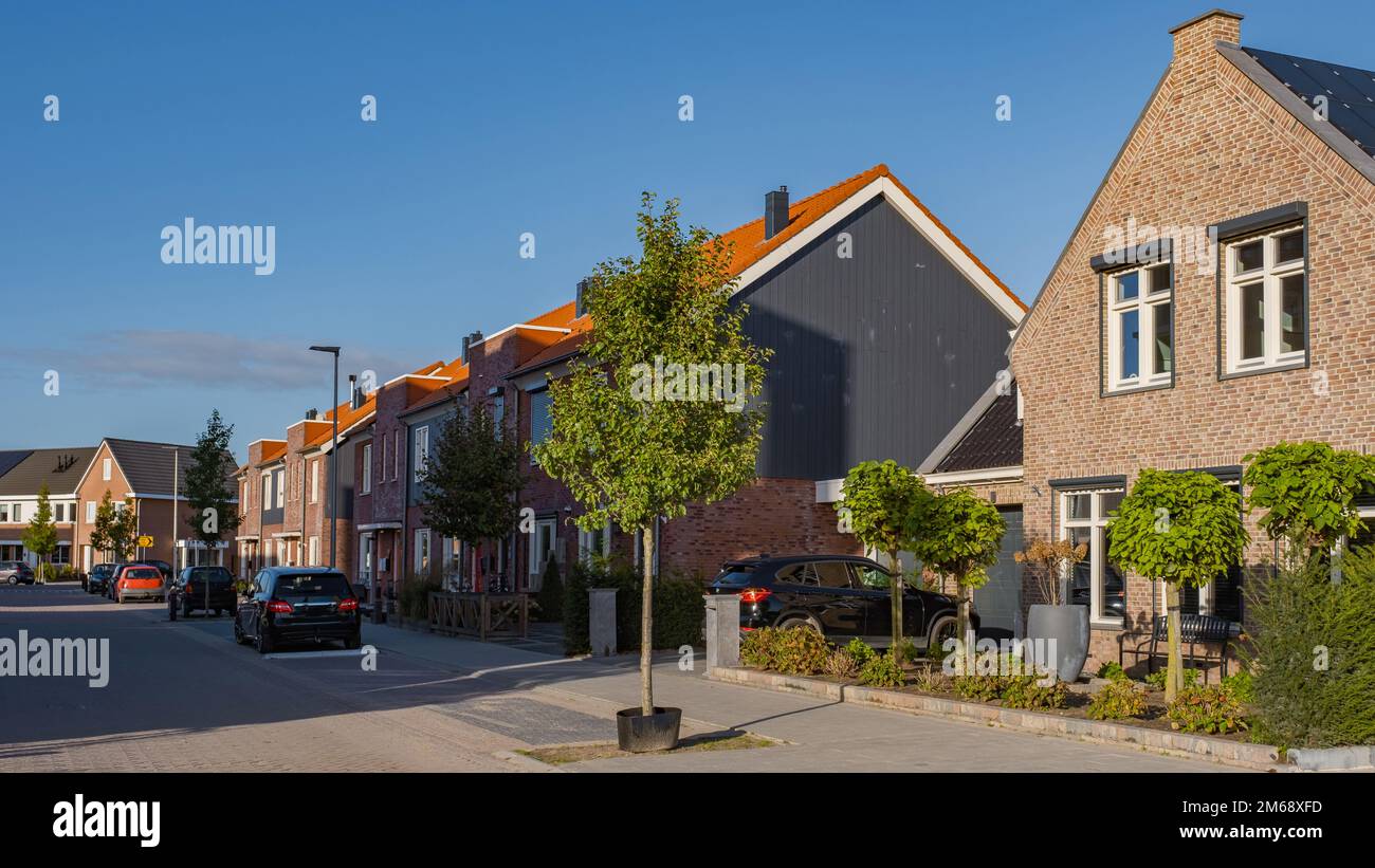 Suburban area with modern family houses, newly build modern family ...