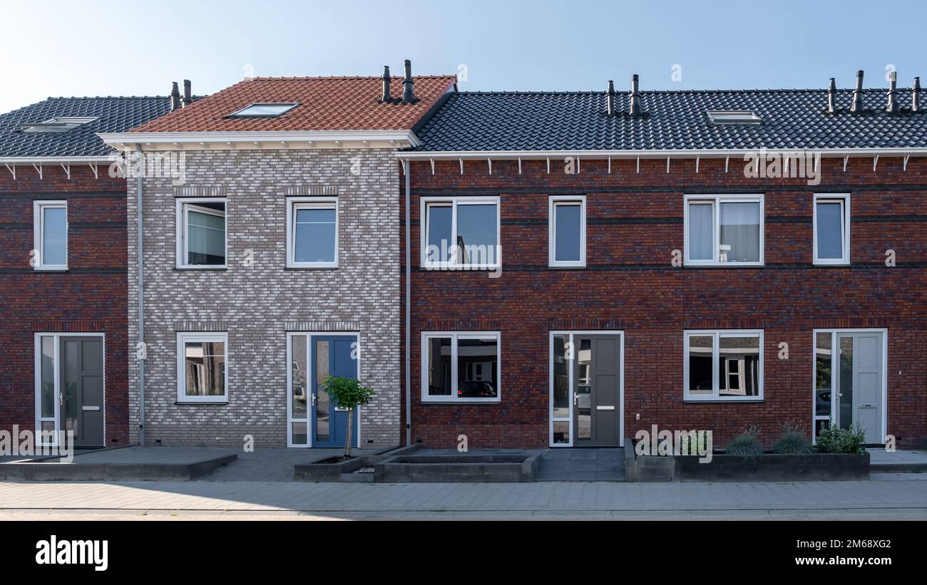 Dutch Suburban area with modern family houses, newly build modern ...