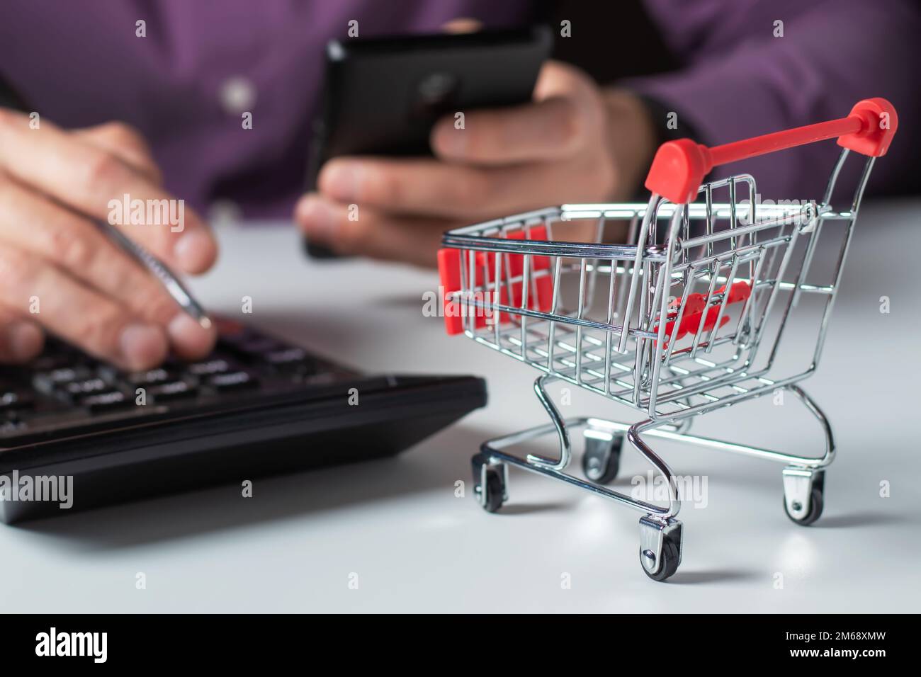 Online shopping concept. Small supermarket grocery push cart for ...
