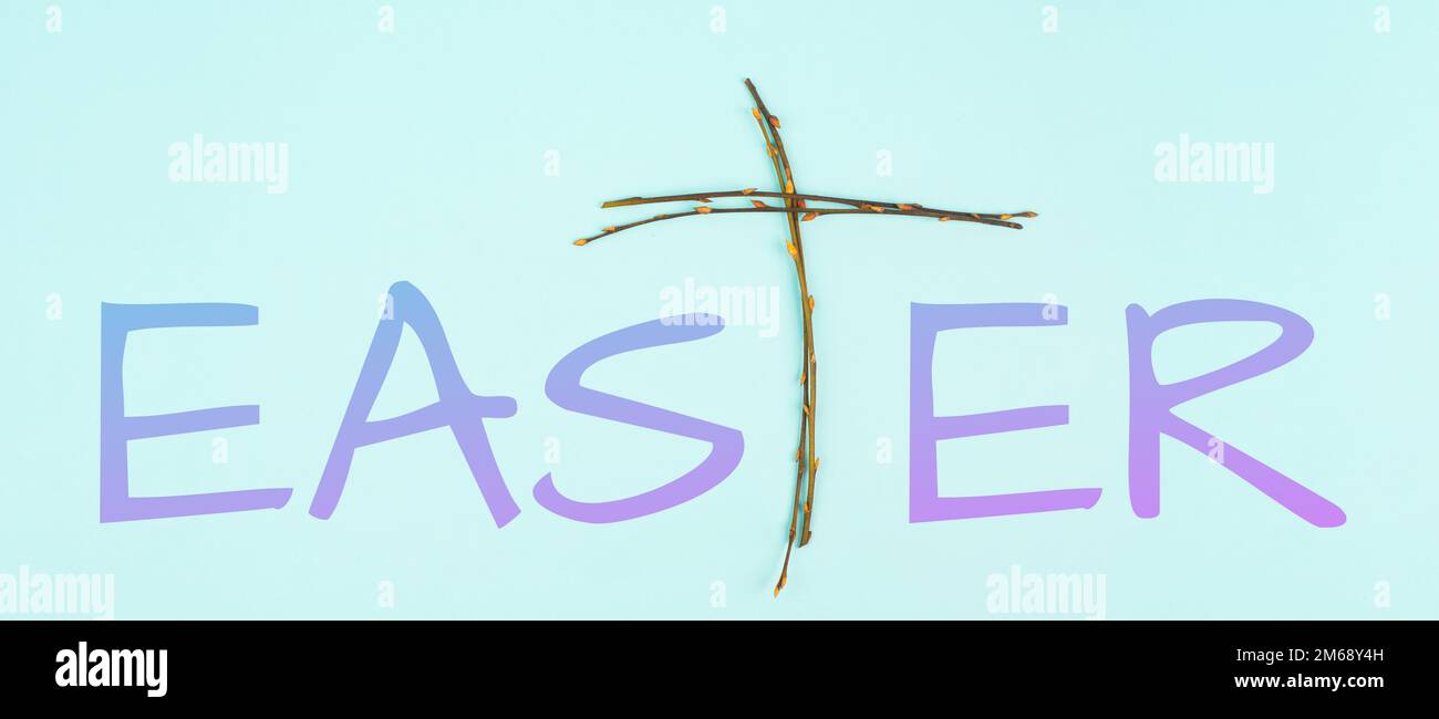Religious cross made from willow branches, belief, faith and ...