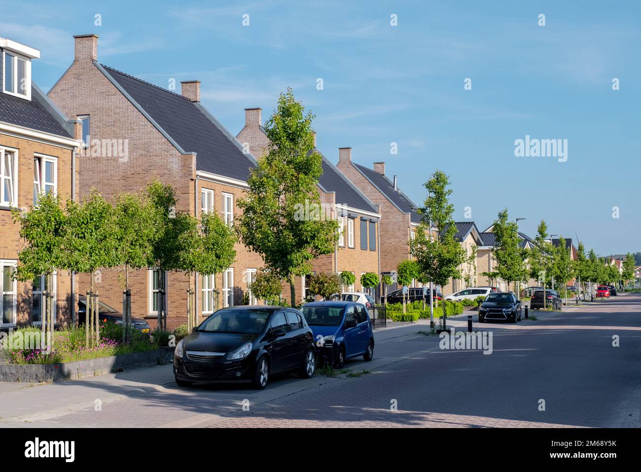 Dutch Suburban area with modern family houses, newly build modern ...