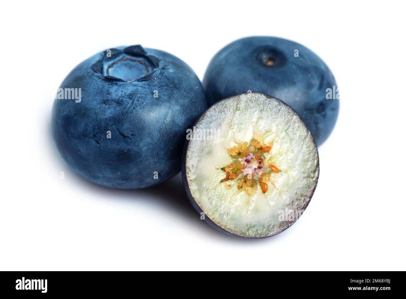 fresh Blueberries with cut in half isolated on white background Stock ...