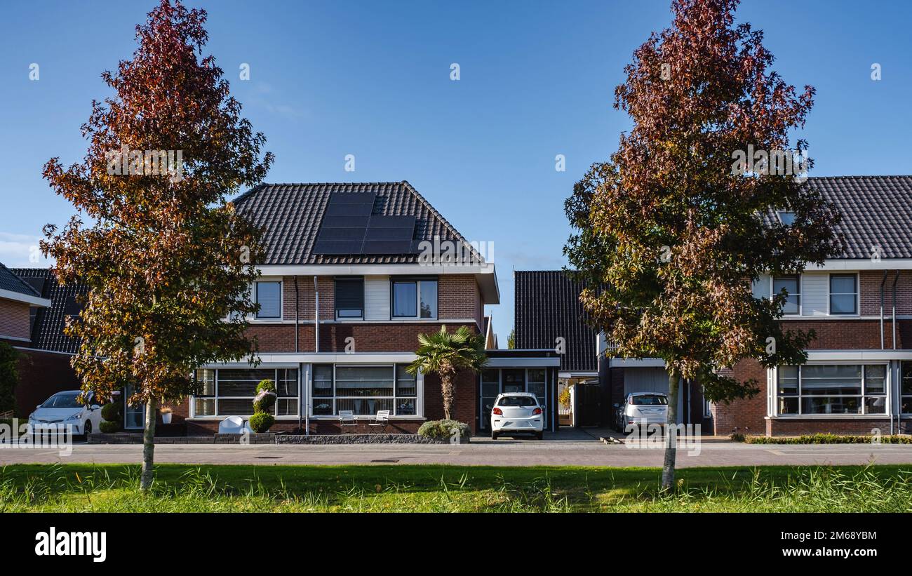 Dutch Suburban area with modern family houses, newly build modern ...