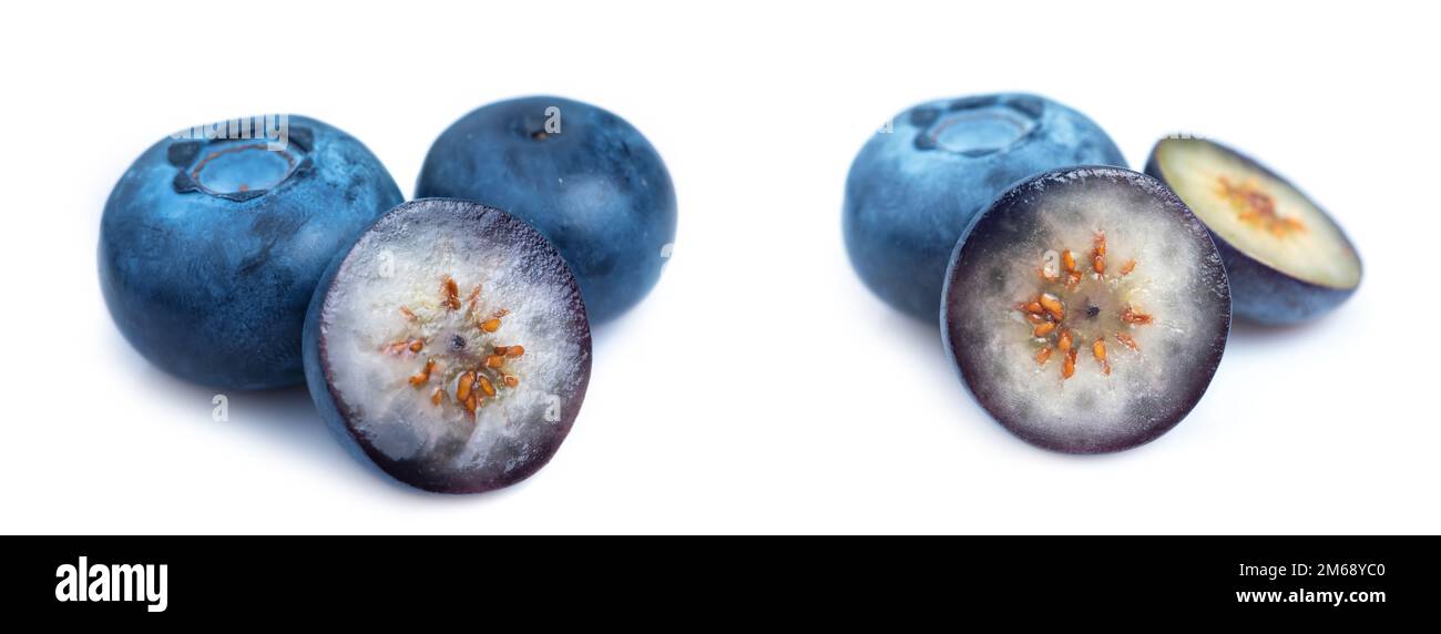 fresh Blueberries with cut in half isolated on white background Stock ...