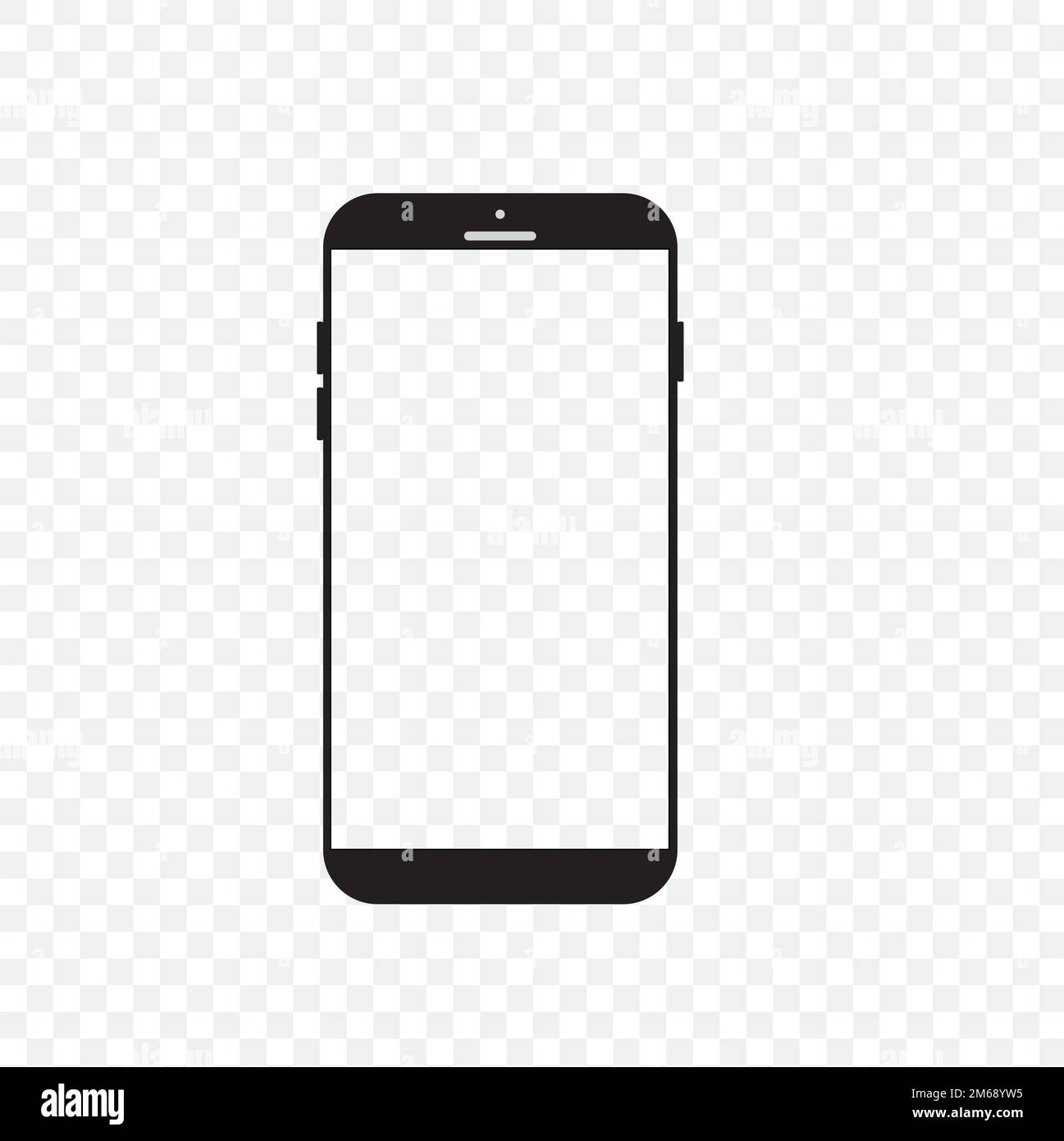 A black smartphone with blank touch screen isolated on transparent ...