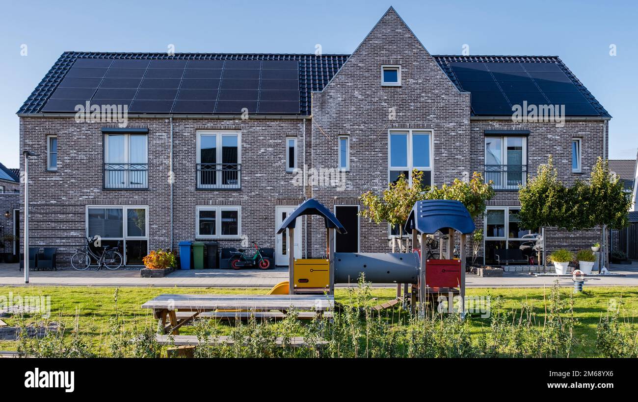 Dutch Suburban area with modern family houses, newly build modern ...