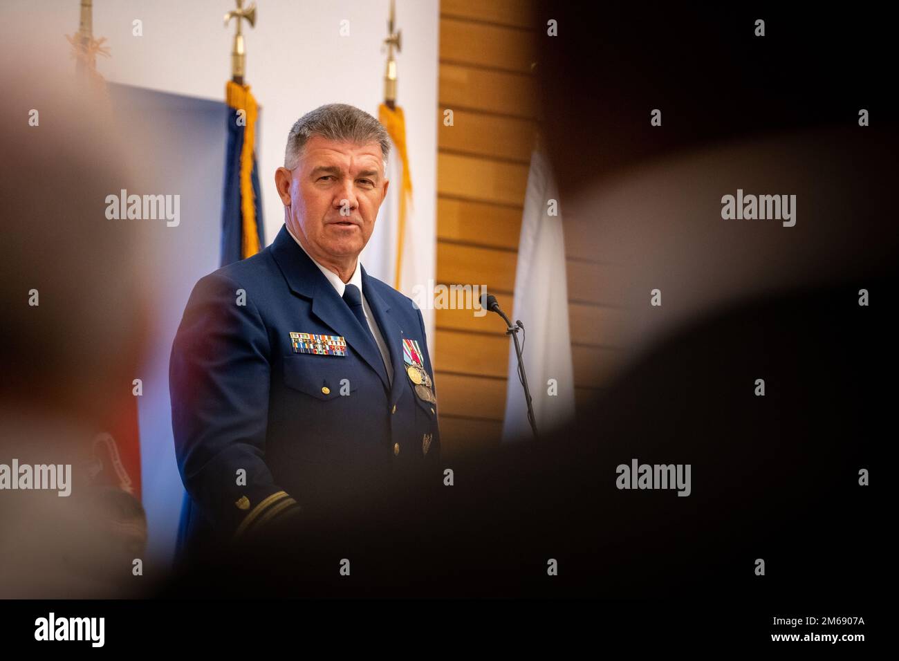 Adm. Karl Schultz, the commandant of the Coast Guard, speaks during a ...