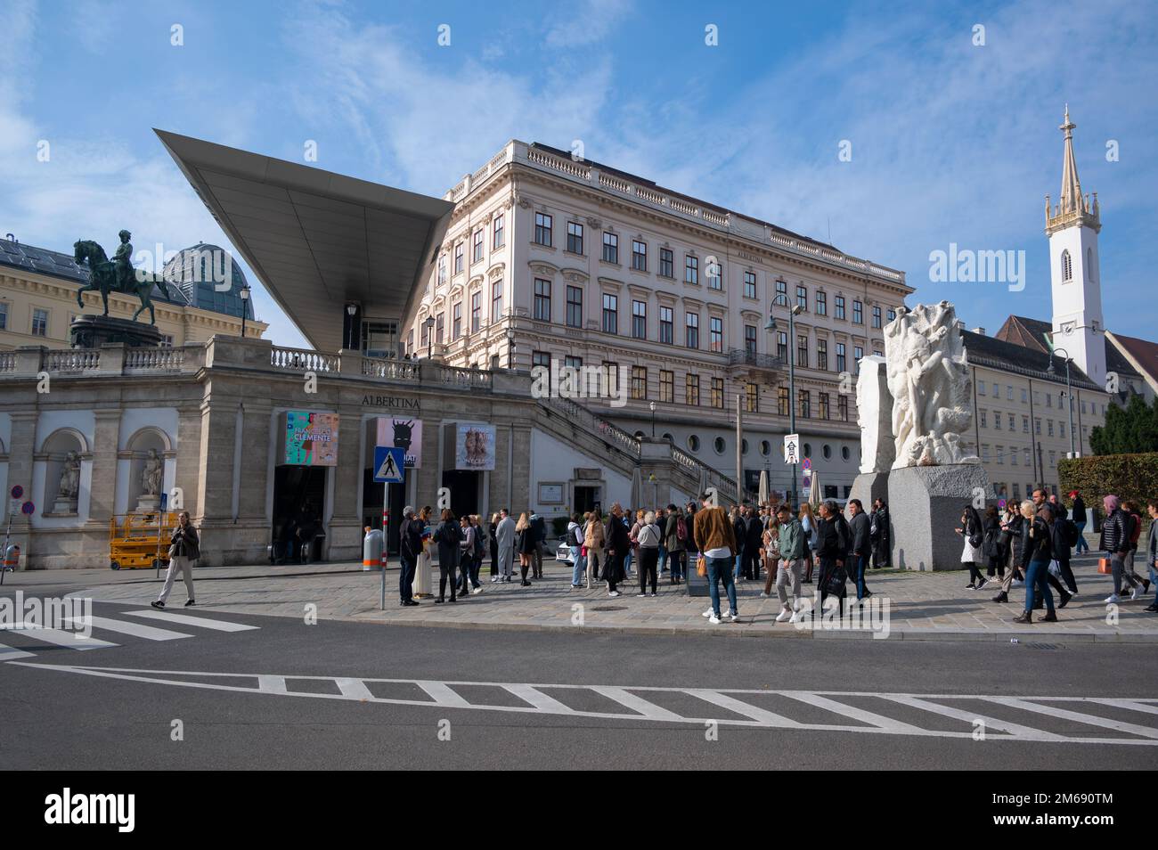View of the tourists outside the Albertina Museum at the main central ...