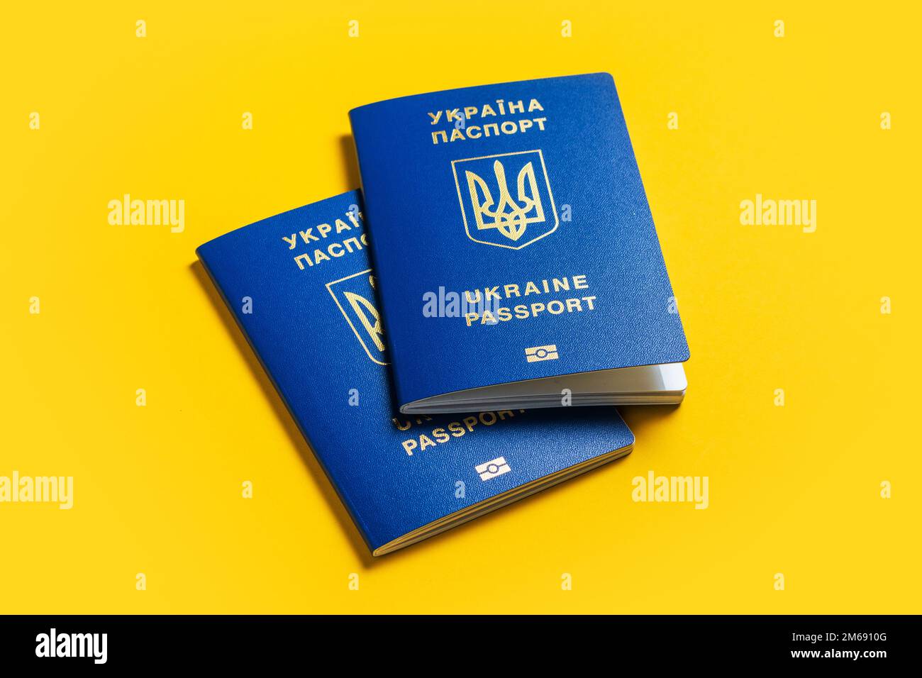 Ukrainian passport on a yellow background. The passport of the citizen ...