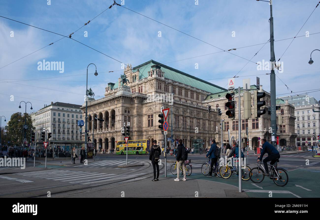 View of the tourist and trams at the main city center innere stadt ...