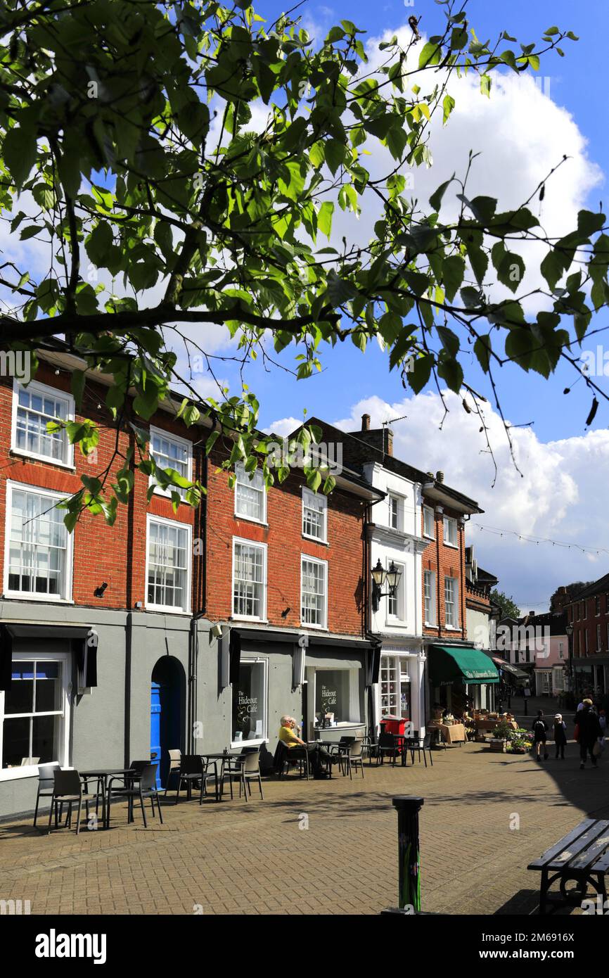 Shops and cafes in the Thoroughfare street, Halesworth market town ...