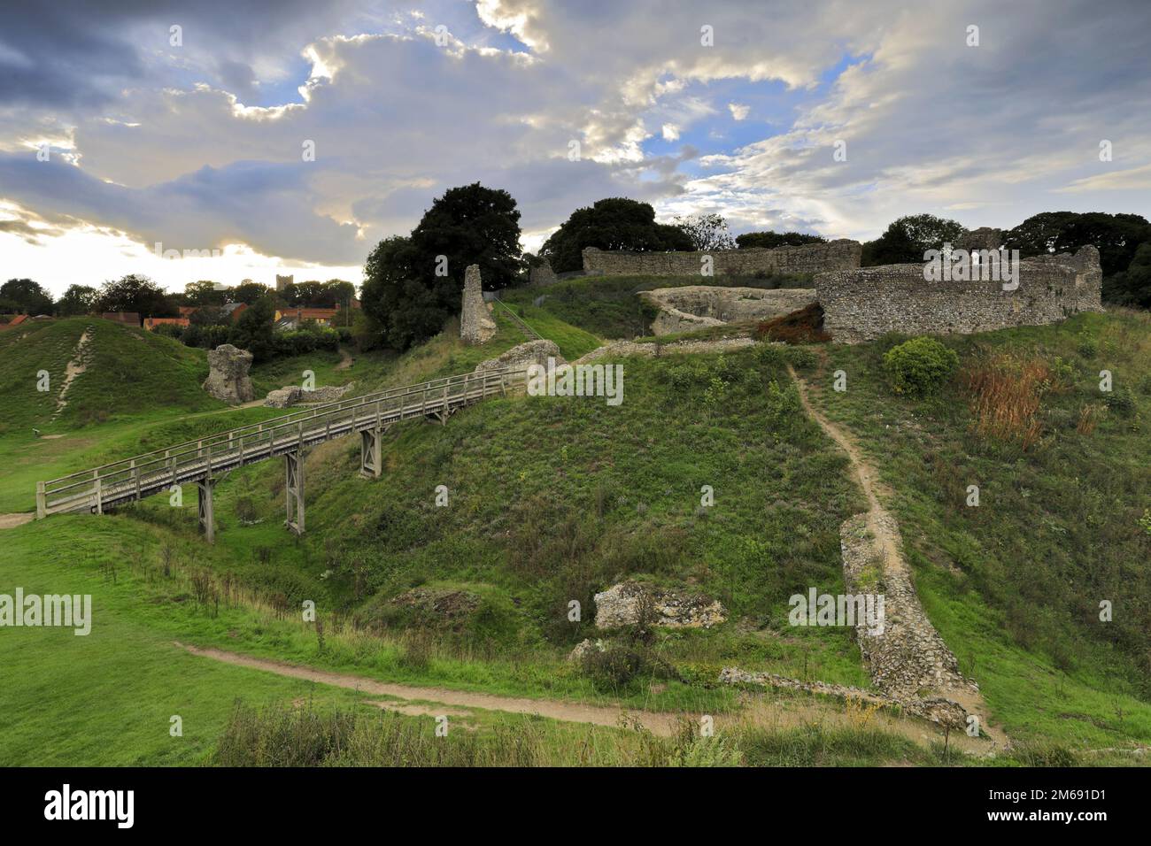 View of the ruins of Castle Acre Castle, Castle Acre village, North ...