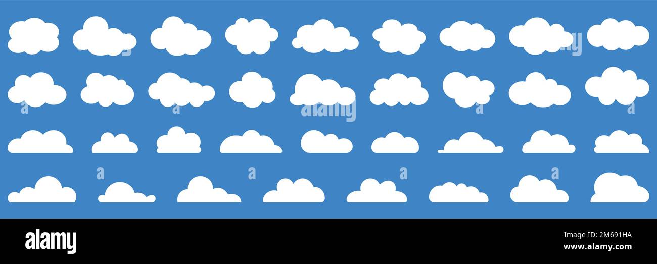 Flat cloud shape vector icon set on blue background Stock Vector Image ...
