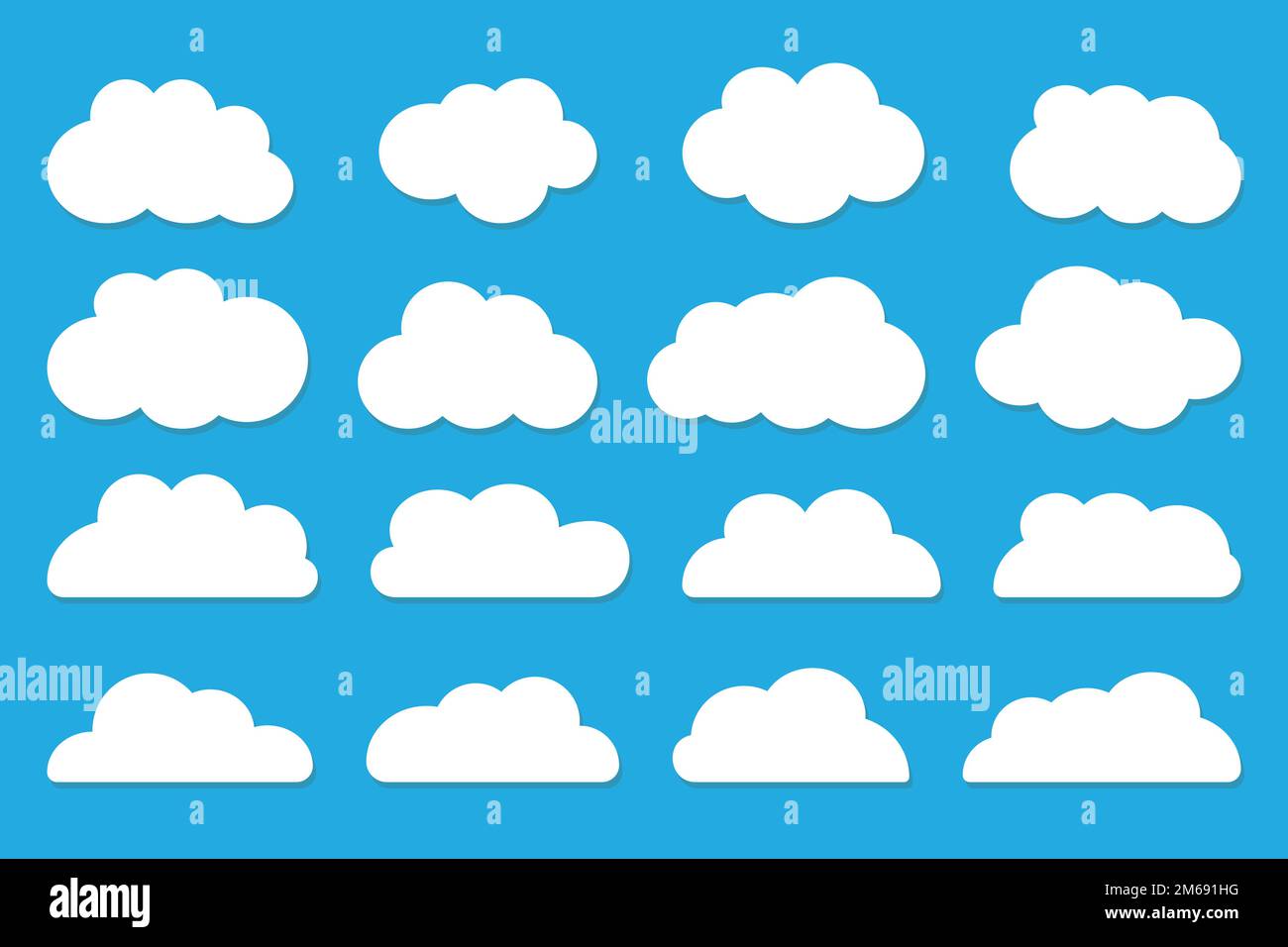 Flat cloud shape vector icon set on blue background Stock Vector Image ...