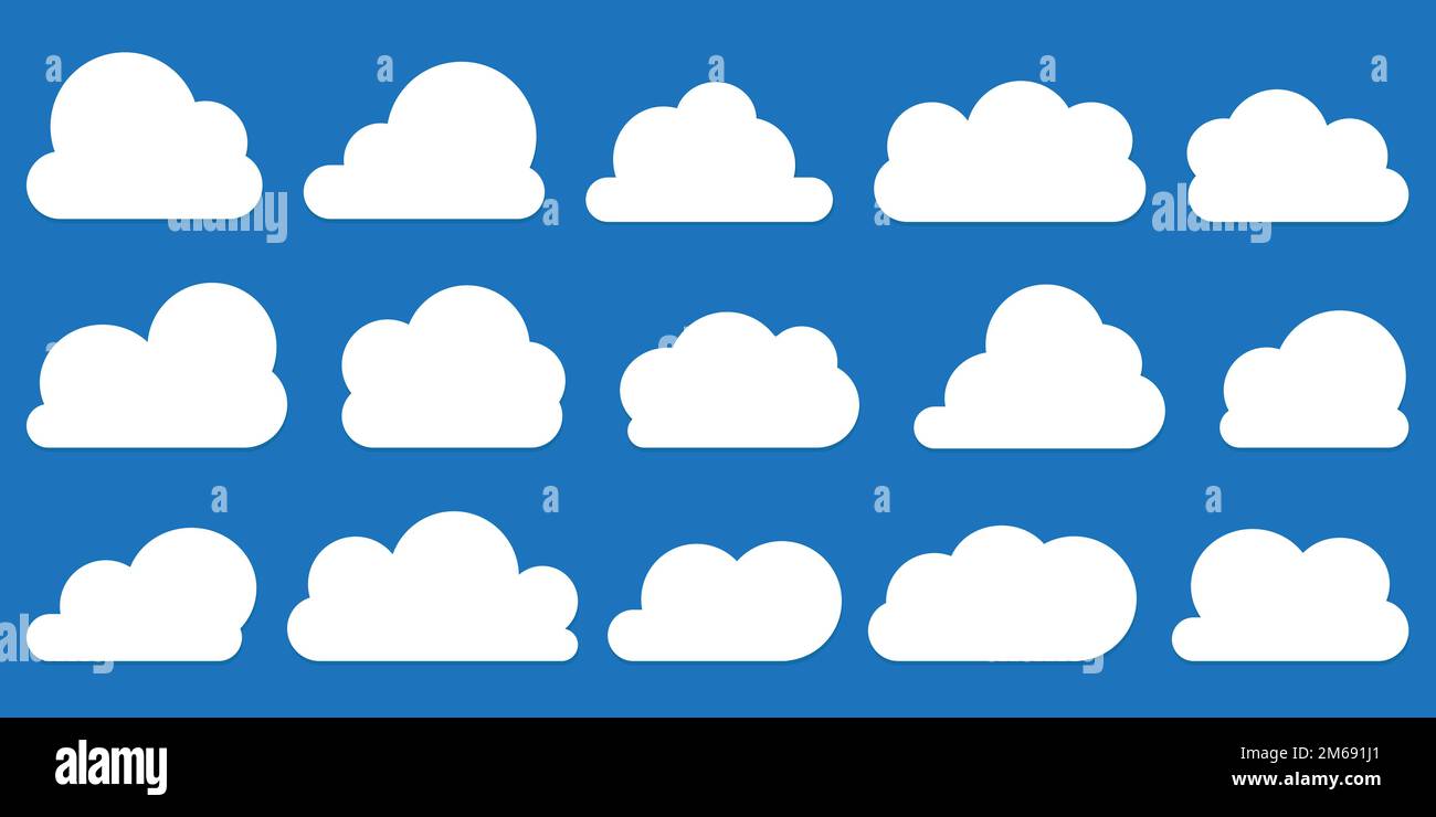 Flat cloud shape vector icon set on blue background Stock Vector Image ...