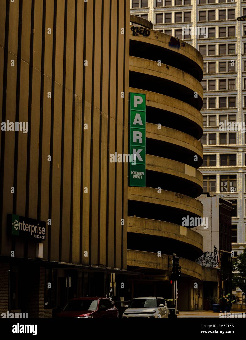 A spiral parking lot in urban setting in St Louis, United States Stock ...