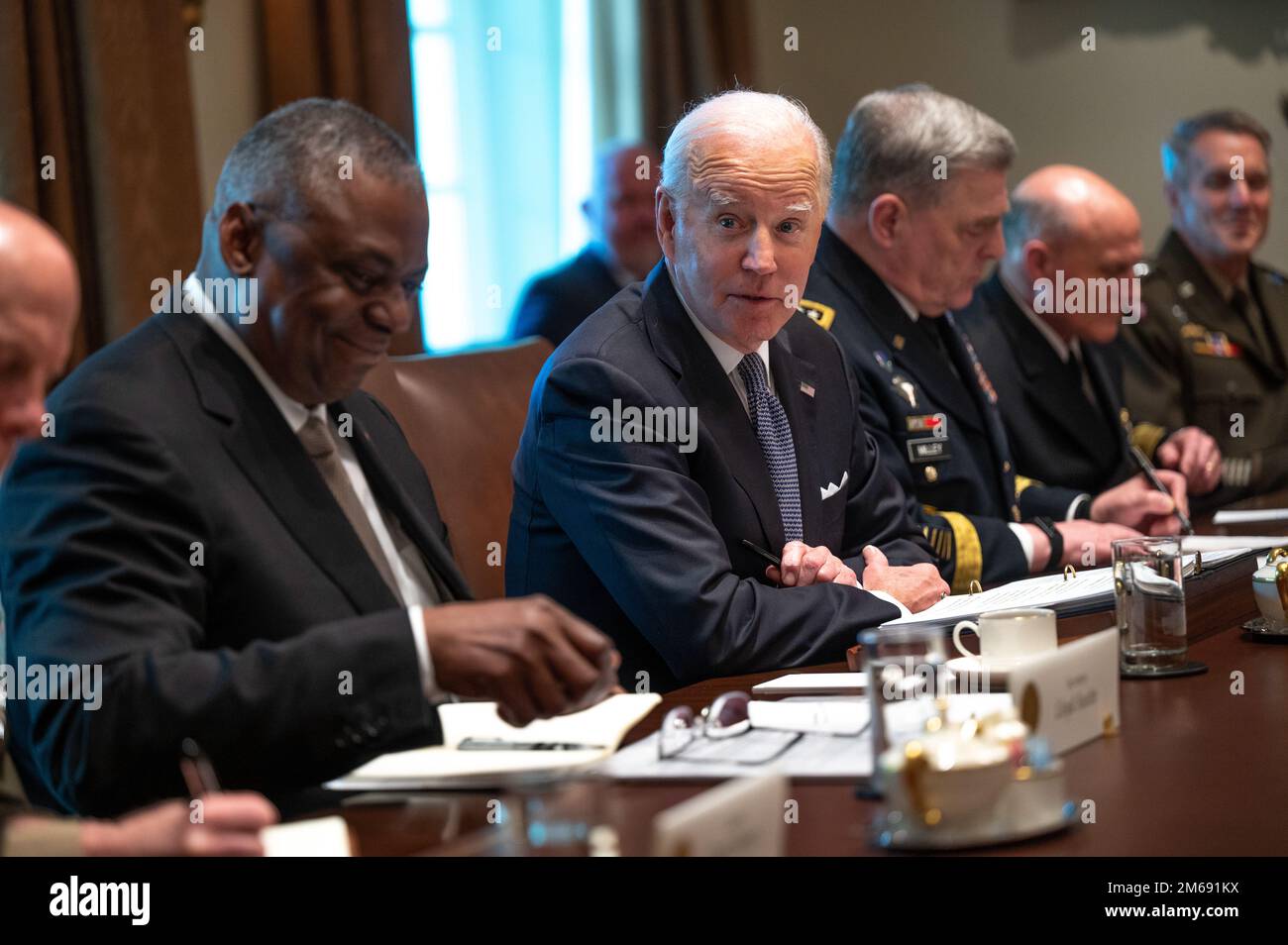 President Joe Biden holds a meeting with military and civilian defense ...