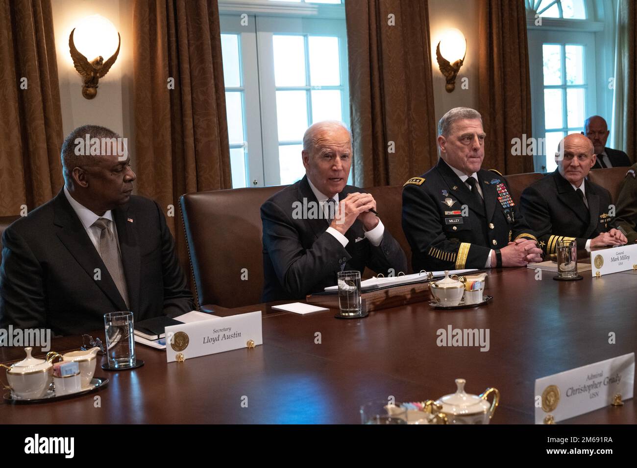President Joe Biden holds a meeting with military and civilian defense ...