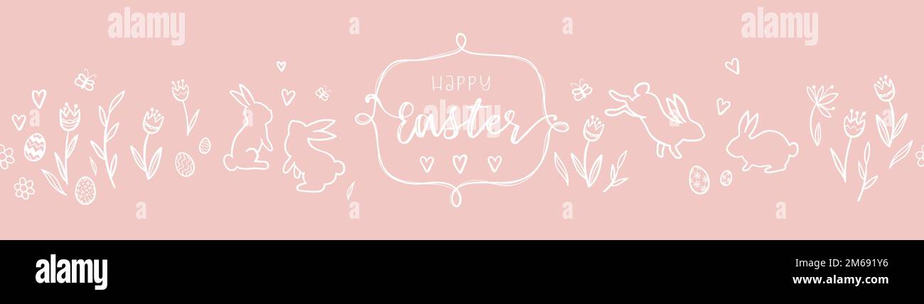 Cute hand drawn Easter horizontal seamless pattern with bunnies ...