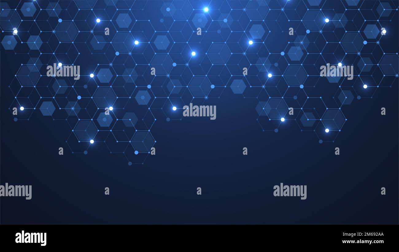 Technology abstract lines and dots connect background with hexagons. Hexagon grid. Hexagons ...