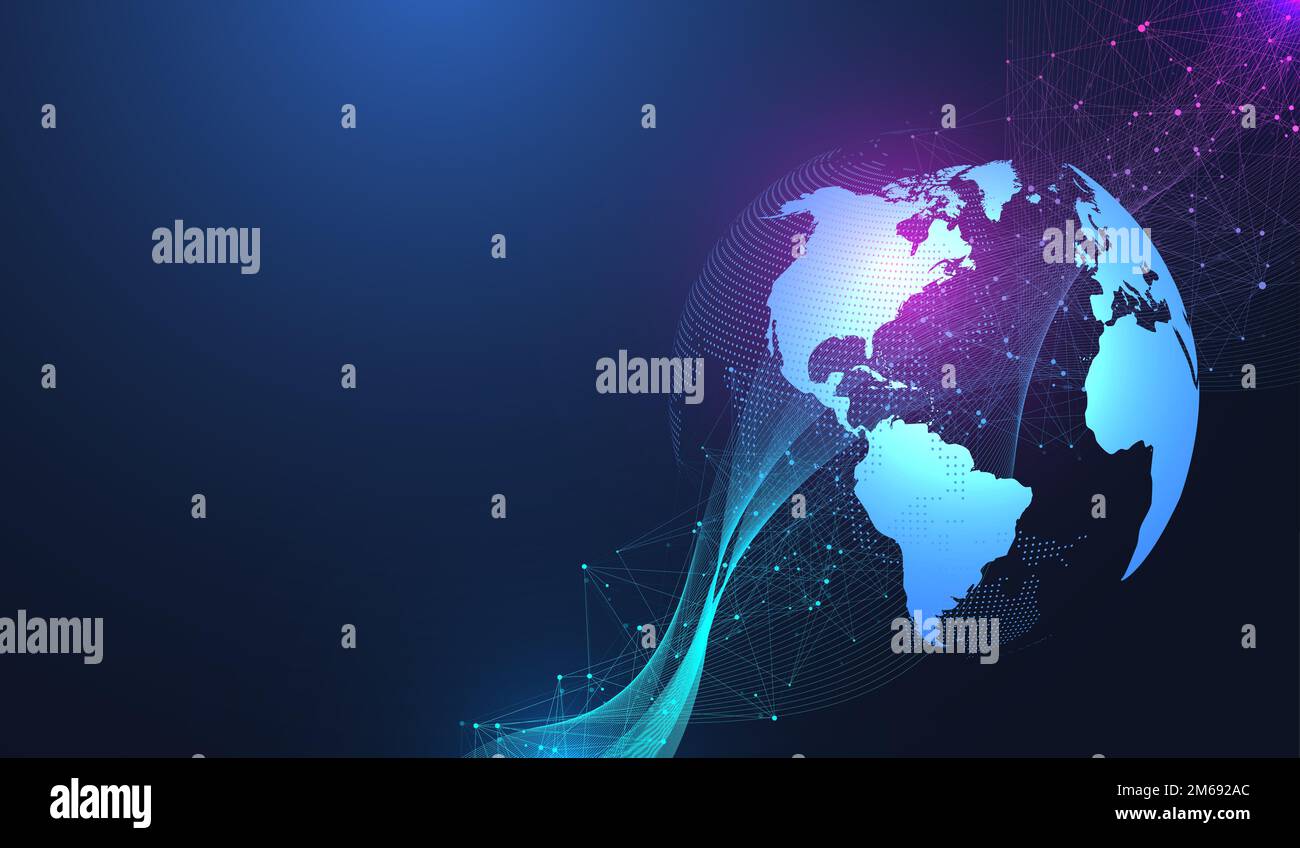 Global network connection illustration. World map point and line ...