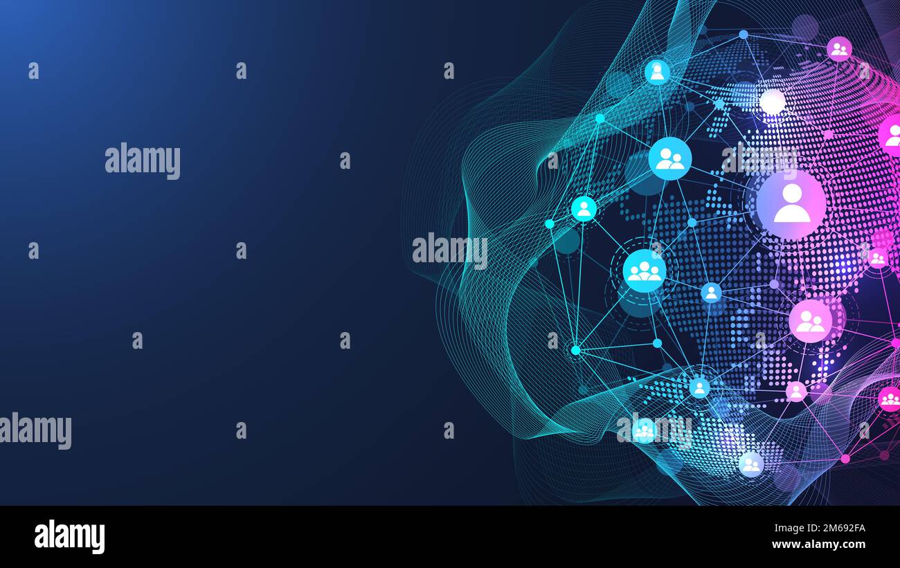 Global network connection illustration. World map point and line ...